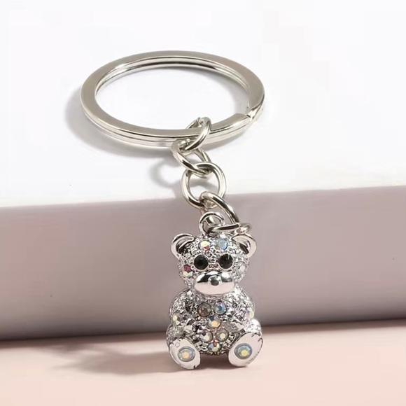 Accessories | Teddy Bear Purse Charmkeychain In Silver Rhinestones New ...
